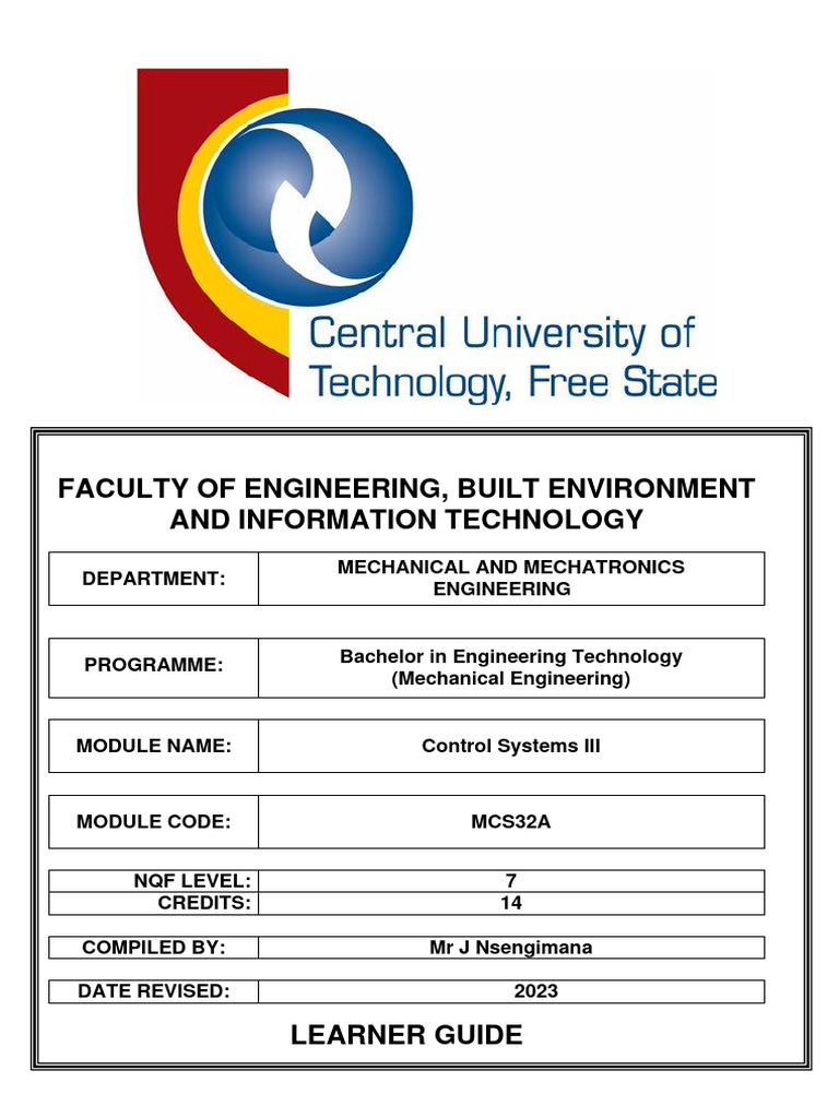 2023 MCS32A Control Systems III Learner Guide | PDF | Engineering | Engineering Design Process