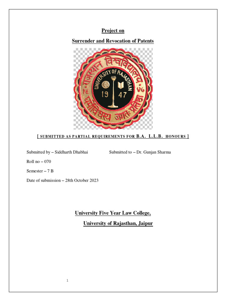 Project On Patent | PDF | Glossary Of Patent Law Terms | Patent