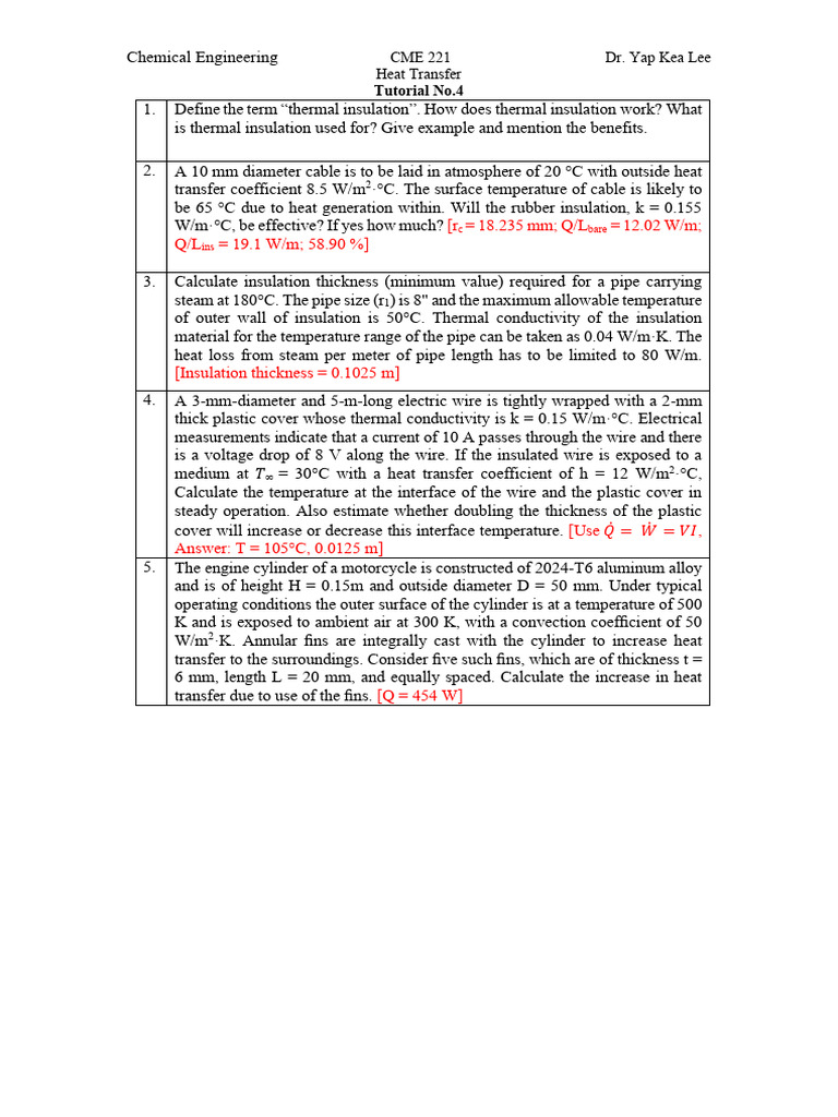Tutorial 4 | PDF | Thermal Insulation | Heat Transfer