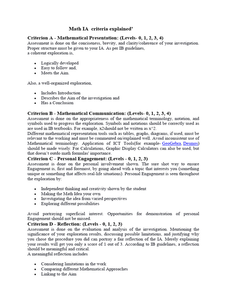 Math IA Criteria Explained | PDF | Mathematics | Cognition