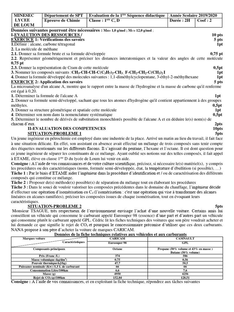 Exercices sur la nomenclature des alcanes | PDF | Alcane | Gaz de ...