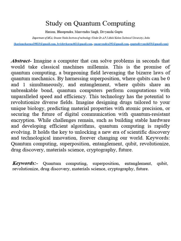 Quantum Computing Research Paper | PDF | Quantum Computing | Quantum Mechanics
