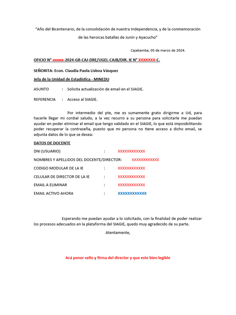 Solicitud de cambio de email en SIAGIE | PDF