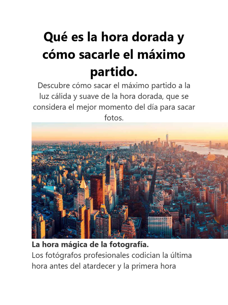 Qué Es La Hora Dorada y Cómo Sacarle El Máximo Partido | PDF | Cámara ...