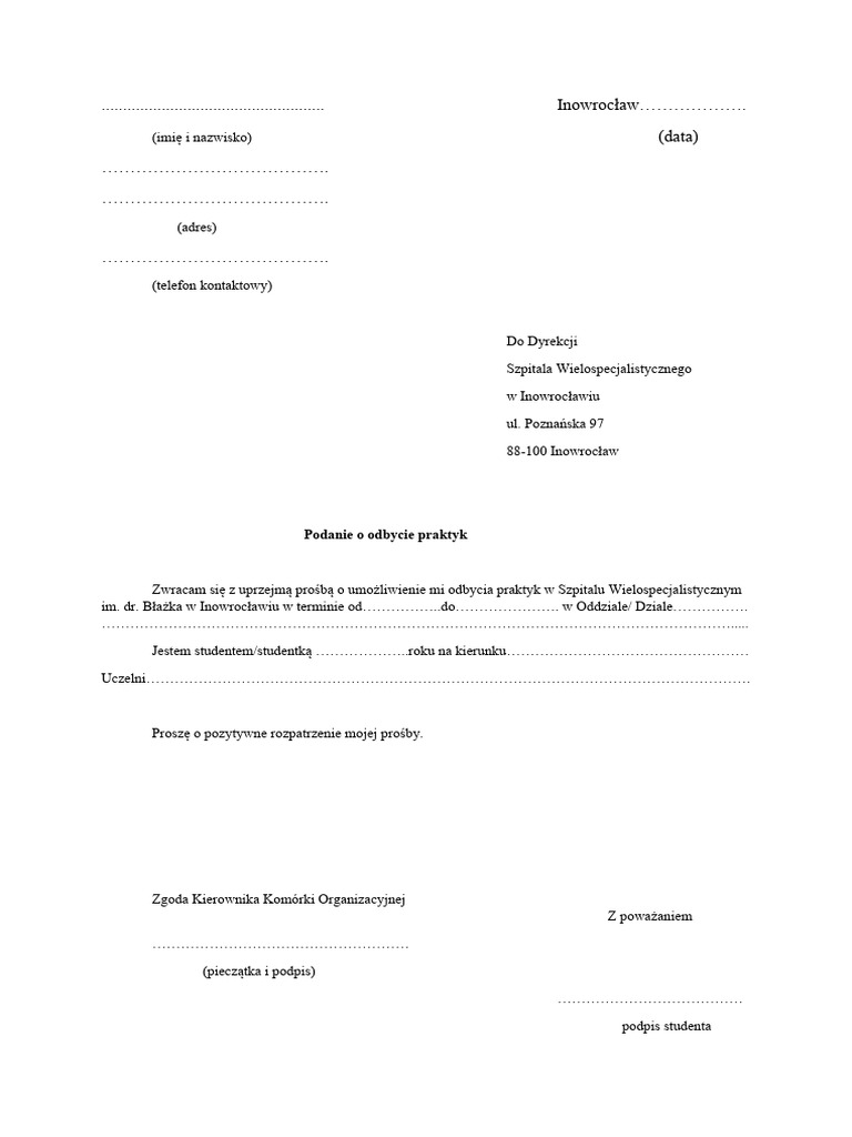 Podanie o Praktyke Inowroclaw | PDF