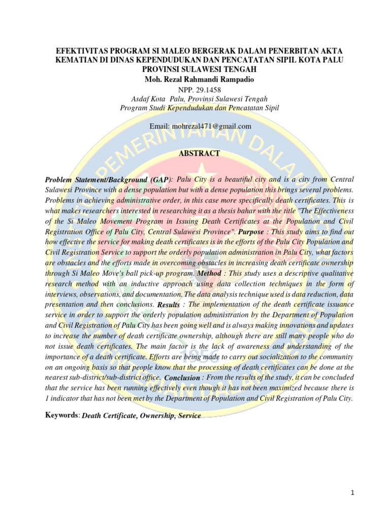 RINGKASAN SKRIPSI PRAJA (Moh. Rezal Rahmandi Rampadio - 29.1458 - EFEKTIVITAS PROGRAM SI MALEO ...