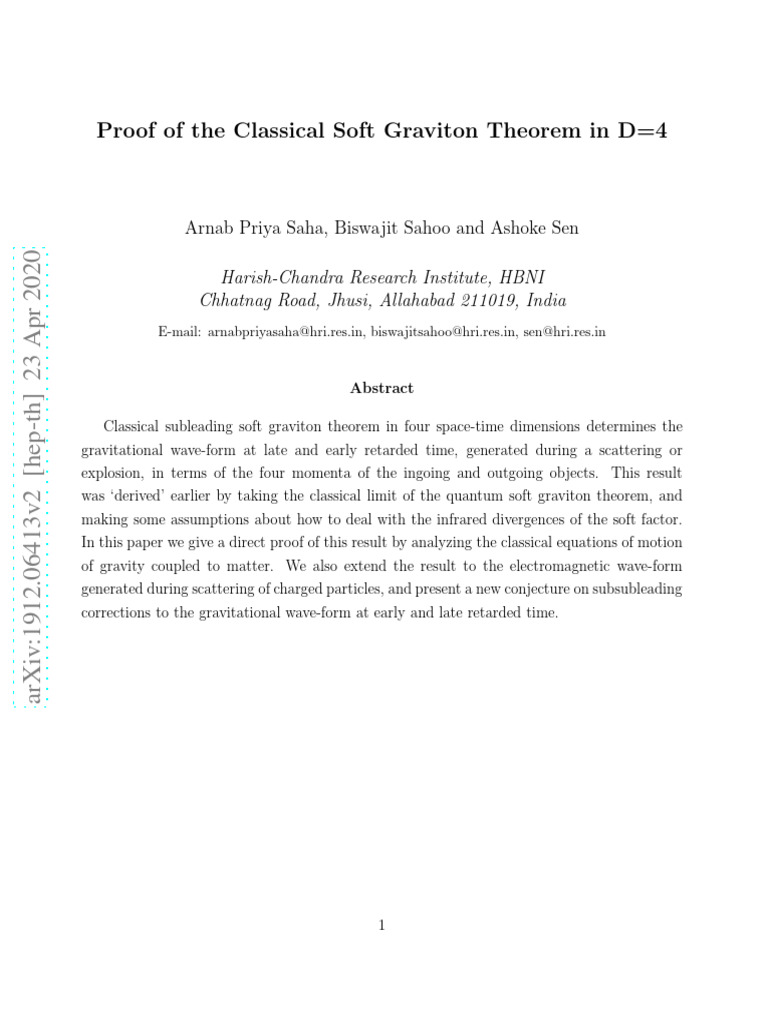 Classical Soft Graviton Theorem Proof | PDF | Gravity | Quantum Field ...