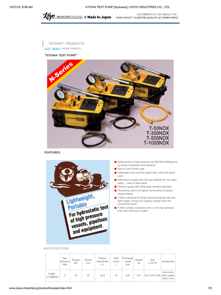 Kyowa Hydraulic Test Pump Overview | PDF | Pump | Valve