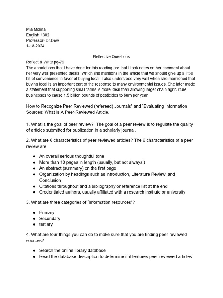 Mia Molina - Reflective Questions | PDF