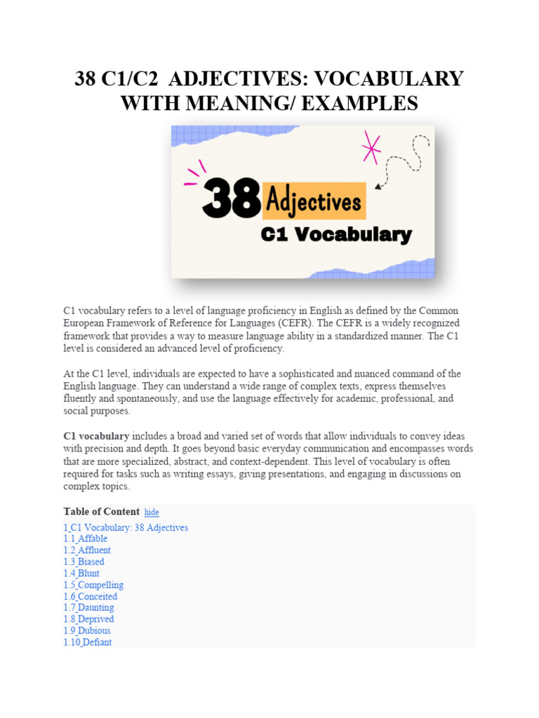 C1 C2 Adjectives | PDF | Vocabulary | Cognition