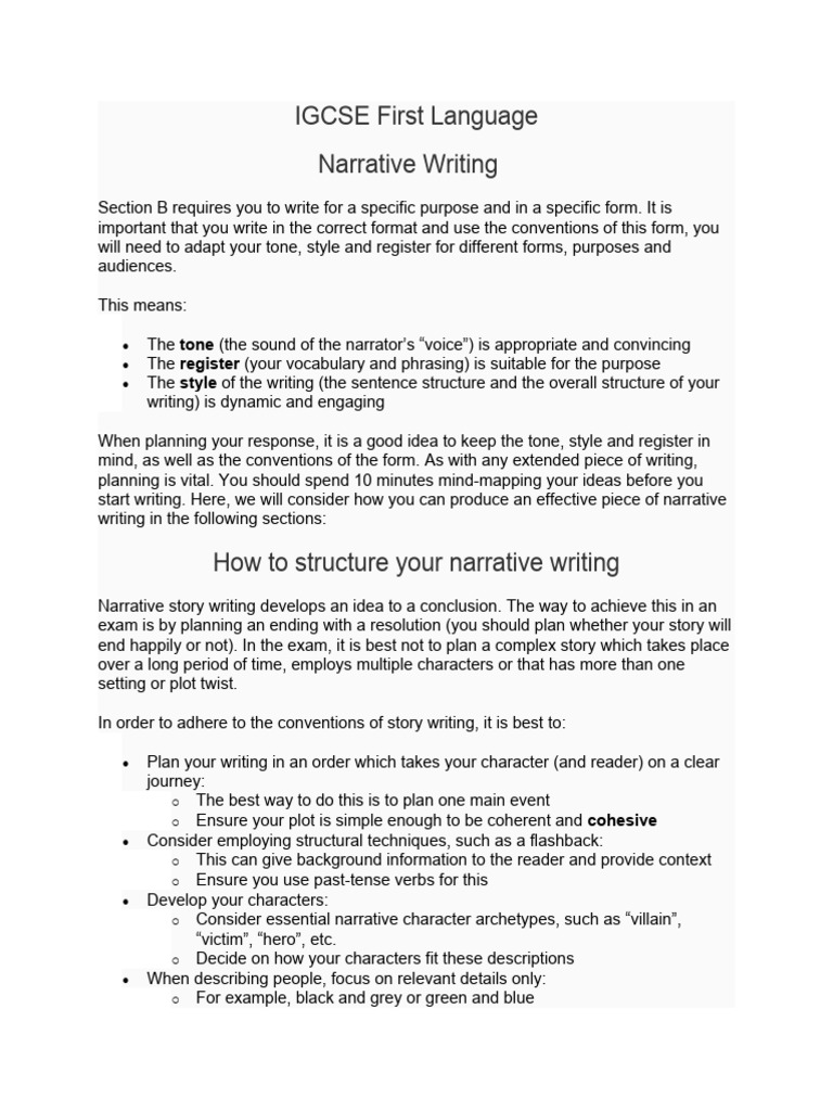 IGCSE Narrative Writing (AutoRecovered) | PDF | Narration | Linguistics