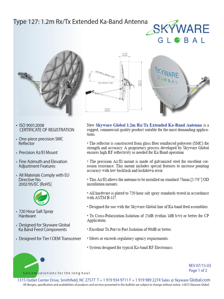 TYPE 127 1.2m RXTX Extended Ka-Band Antenna - REV 3b | PDF | Antenna (Radio) | Electronics