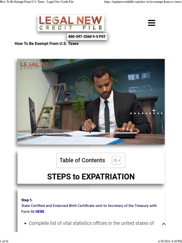 How To Be Exempt From U.S. Taxes - Legal New Credit File | PDF | Income ...