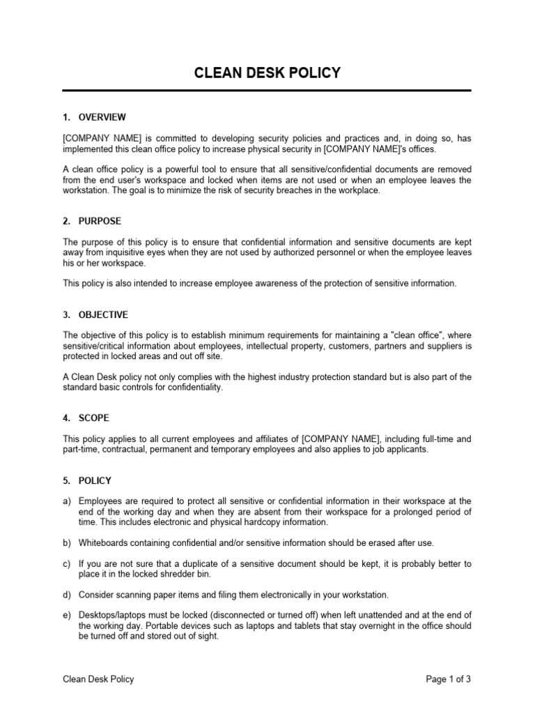Clean Desk Policy Overview and Guidelines | PDF | Laptop | Computing