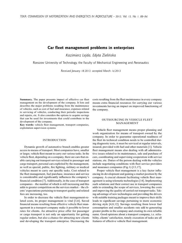 Car Fleet Management Problems in en | PDF | Transport | Car