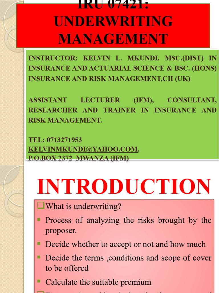 Underwriting Management Overview Guide | PDF | Insurance | Underwriting