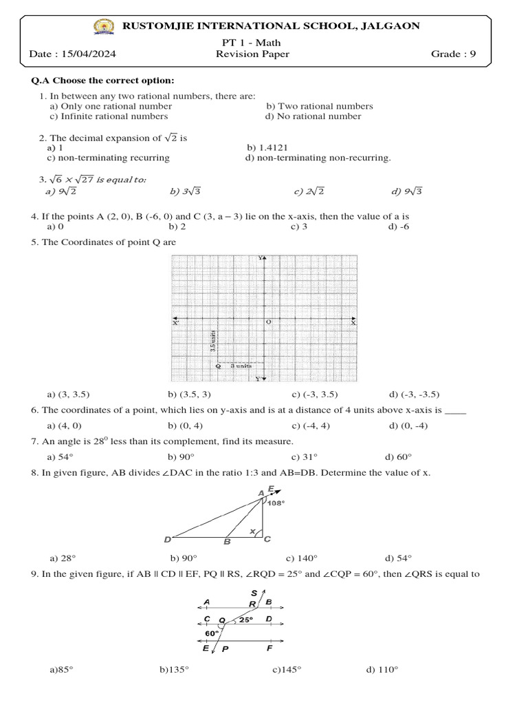 PT 1 - Grade 9 Math Revision Paper-1 | PDF | Cartesian Coordinate ...