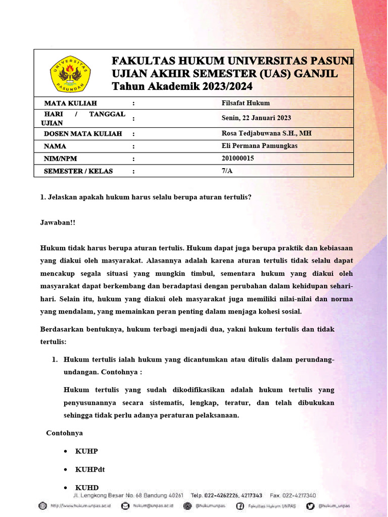 Lembar Jawaban UAS FILHUK | PDF