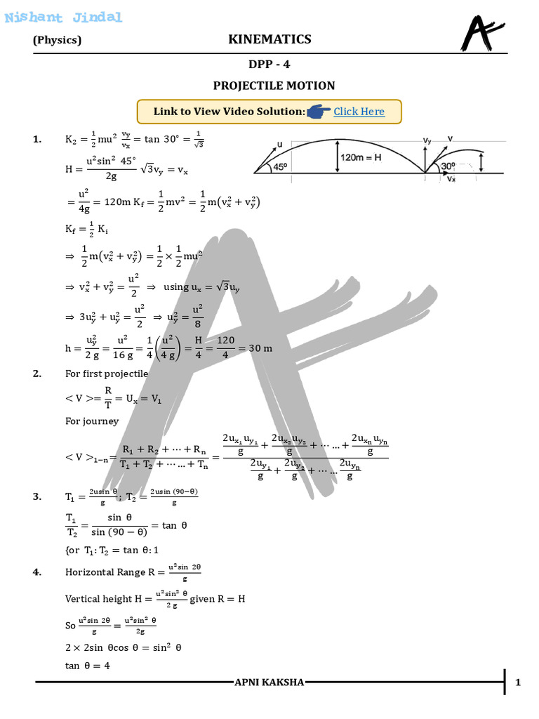 DPP 04 Video Solution Kinematics Projectile Mot NJ 247 | PDF ... DPP 04 Video Solution Kinematics Projectile Mot NJ 247 | PDF ...
