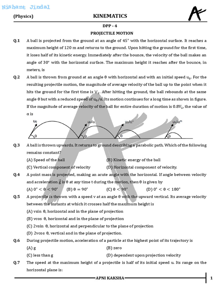 DPP - 04 - Kinematics - Projectile Motion NJ - 247 | PDF | Velocity | Dynamics (Mechanics)