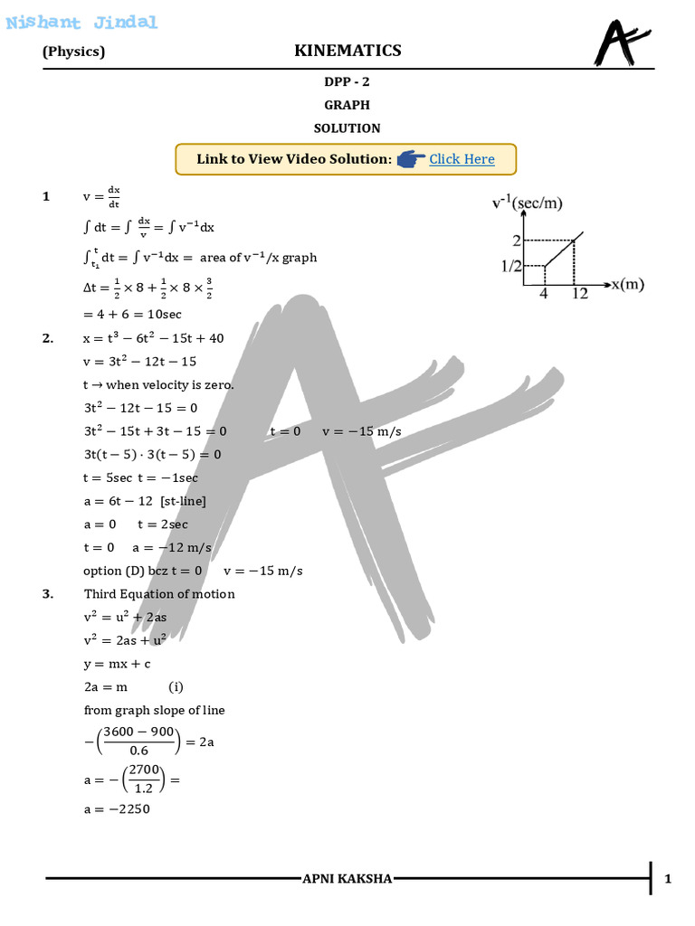 DPP - 02 (Video Solution) - Kinematics - Graph NJ - 247 | PDF | Kinematics | Physical Sciences