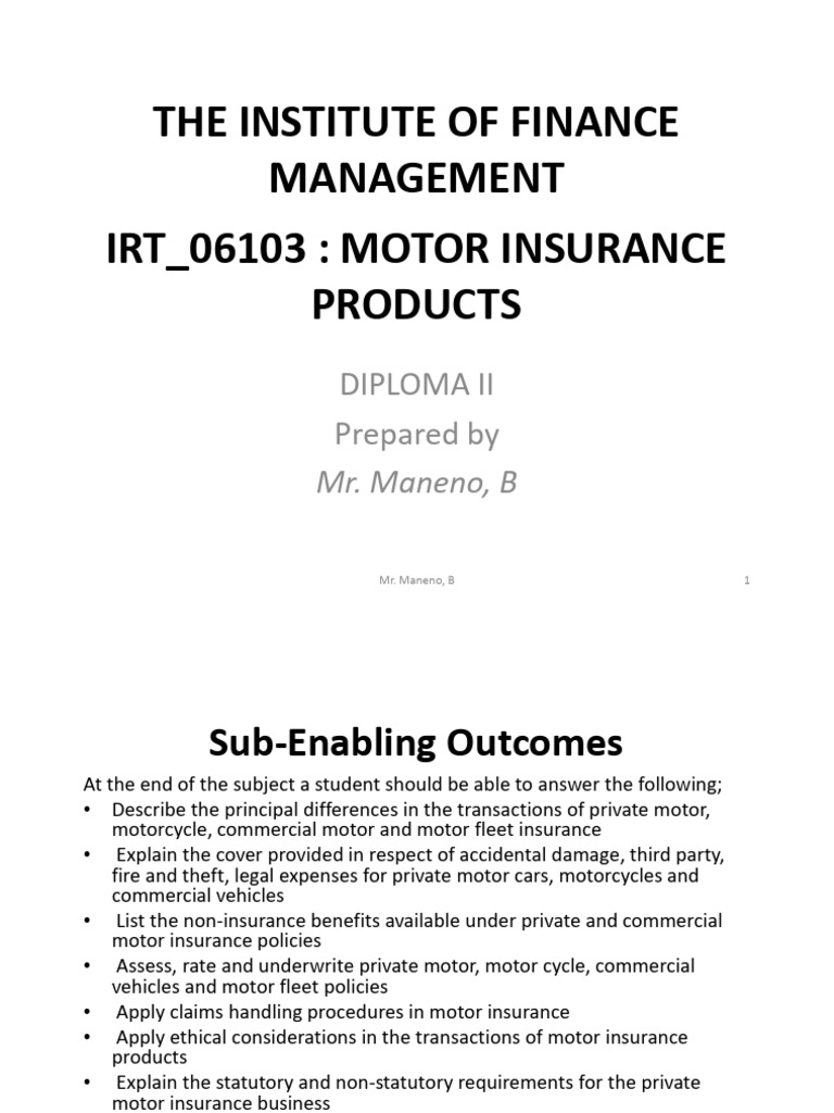 Motor Insurance Products Lec Notes | PDF | Insurance | Vehicle Insurance