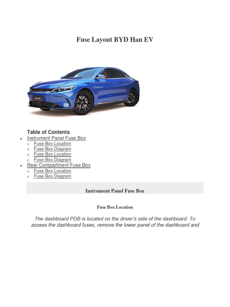 BYD Han EV Fuse Box Guide | PDF | Fuse (Electrical) | Motor Vehicle