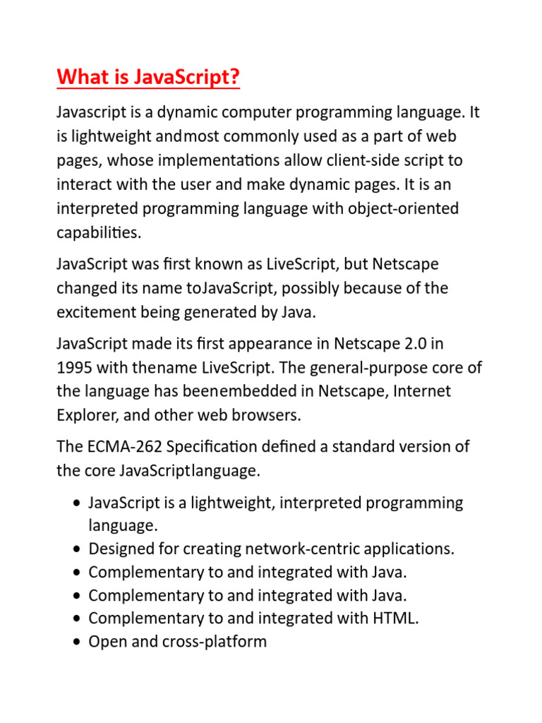 1 JavaScriptIntroduction (ShreeNotes) | PDF | Java Script | Dynamic Web ...