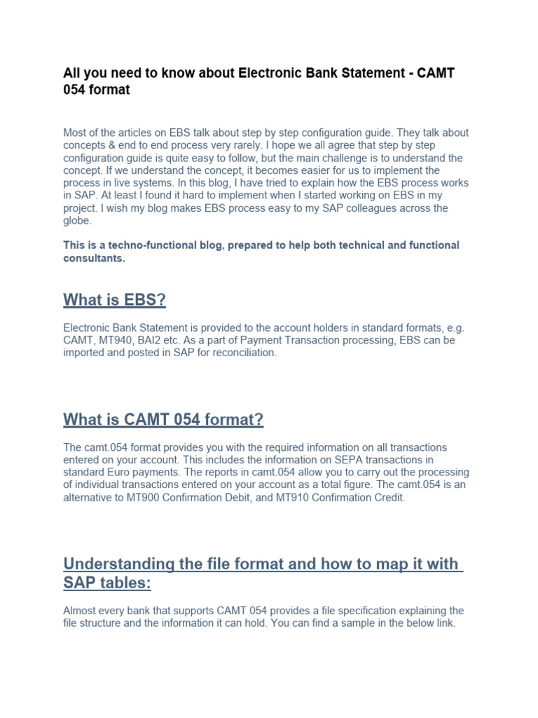 Electronic Bank Statement - CAMT 054 Format | PDF | Banks | Accounts ...