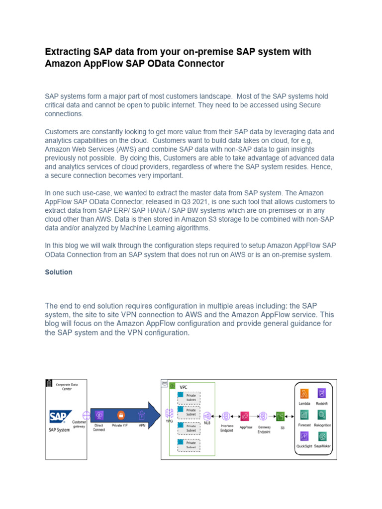 Extracting Sap Data From Your On Premise Sap System With Amazon Appflow Sap Odata Connector