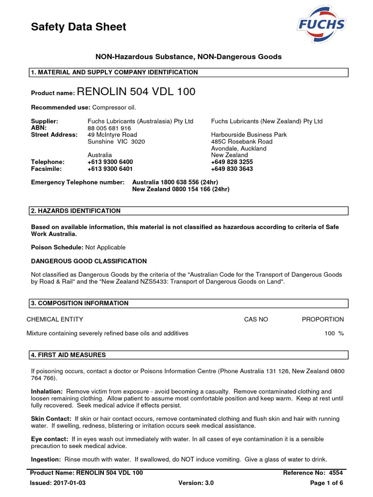 RENOLIN 504 VDL 100 Safety Data Sheet | PDF | Toxicity | Safety