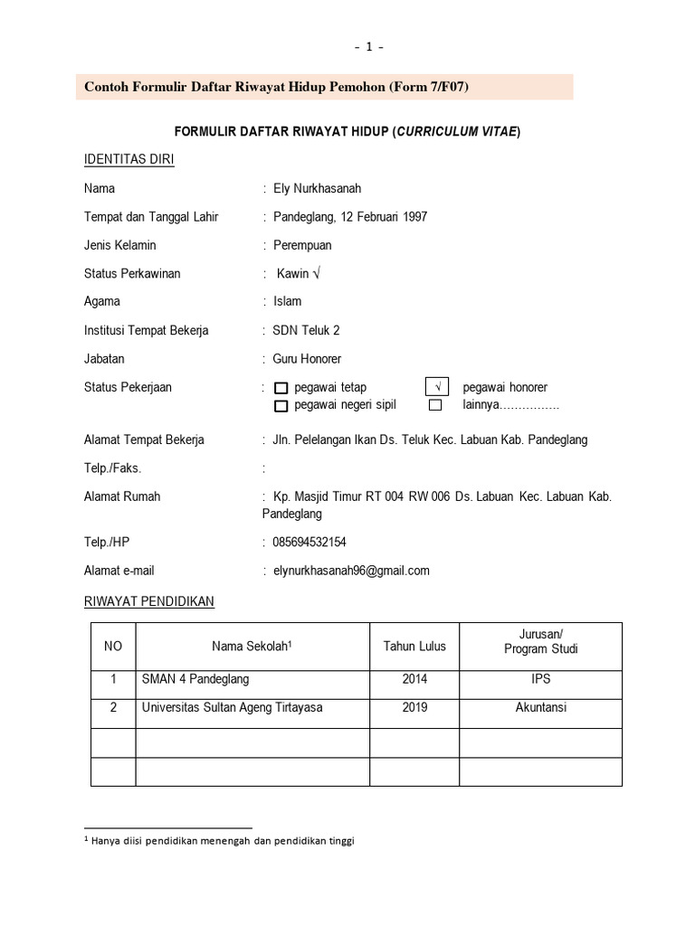 CV Ely Nurkhasanah | PDF