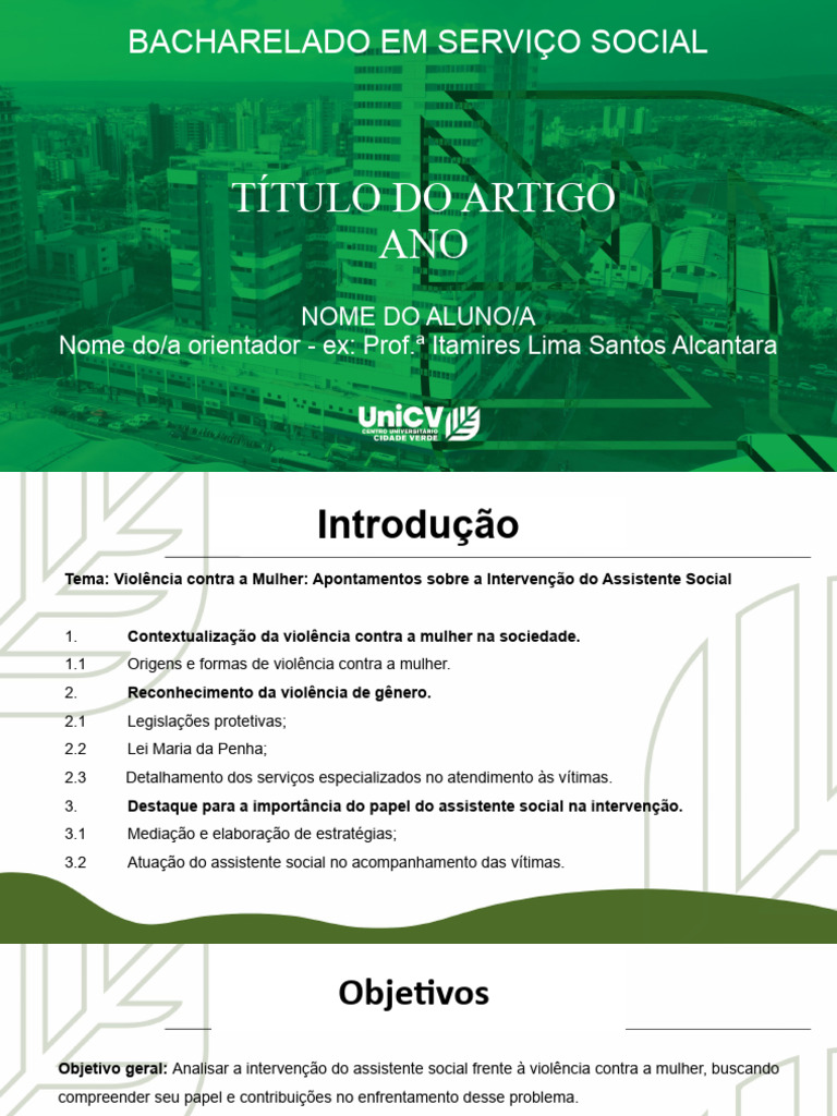 Modelo Slides Banca TCC Unicv | PDF | Sociologia | Trabalho social