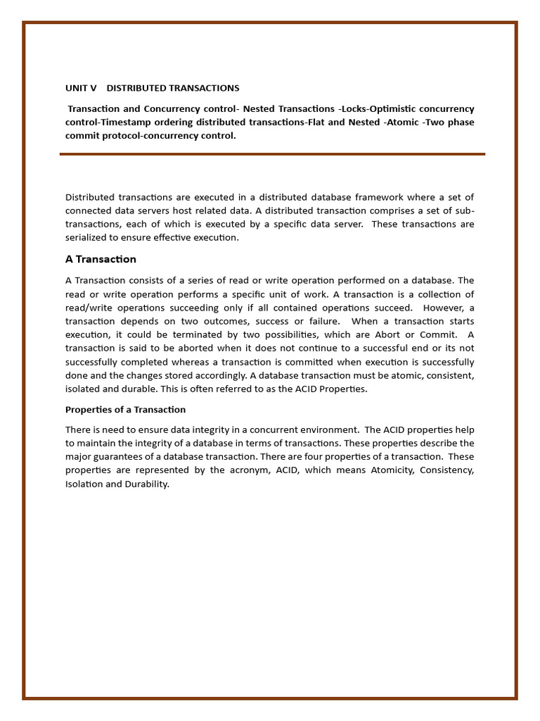 5th Unit Notes Pdf Database Transaction Acid 6524