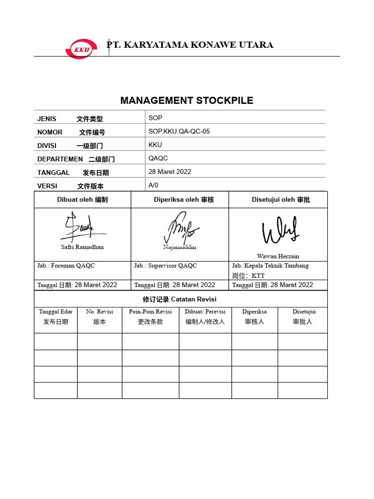 Sop - Kku.qa-Qc-05 - Managemen Stock Pile | PDF