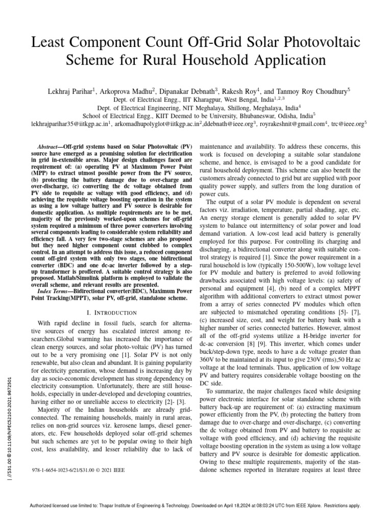 Least Component Count Off-Grid Solar Photovoltaic Scheme For Rural ...