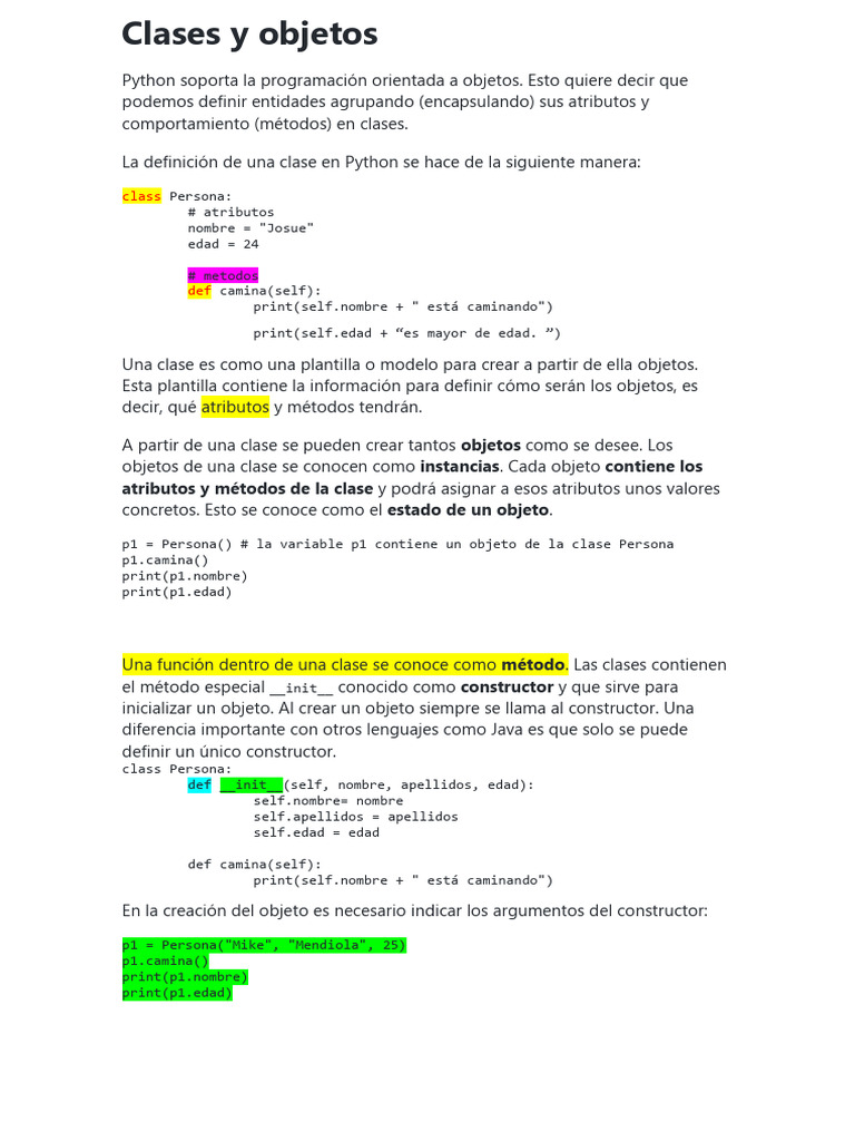 Clases y Objetos en Python: Guía SEO | PDF | Objeto (informática) | Clase (Programación informática)