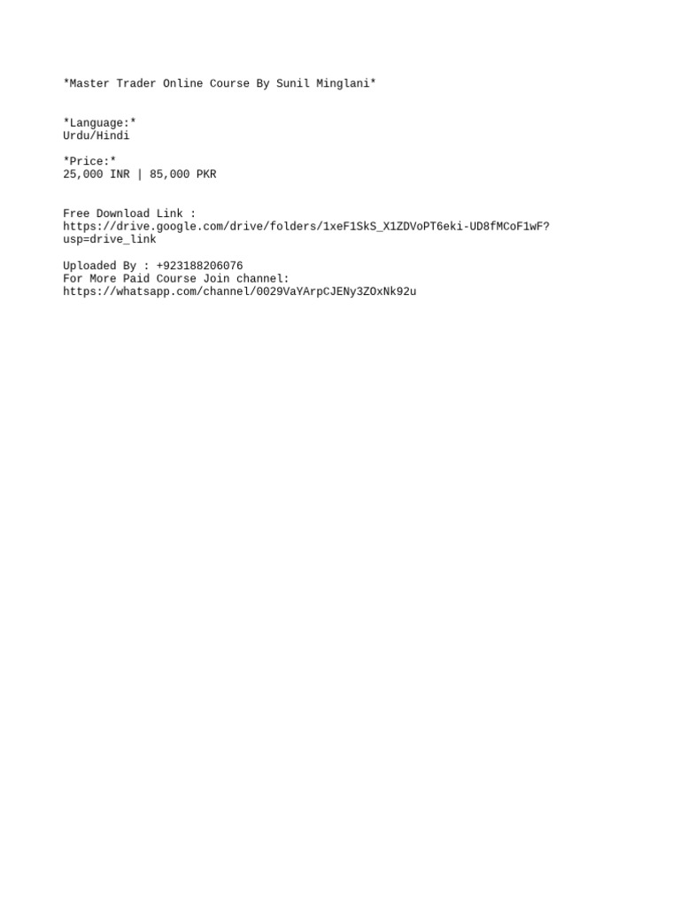 Master Trader Online Course by Sunil Minglani | PDF