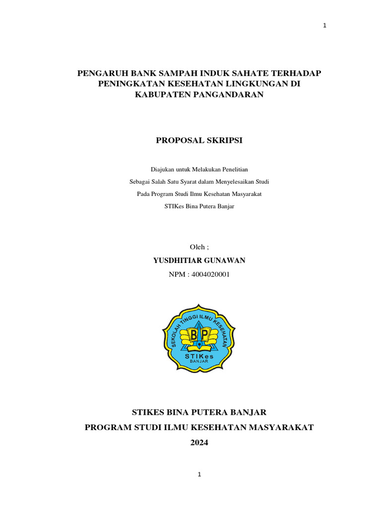 Proposal Bank Sampah Induk Sahate | PDF