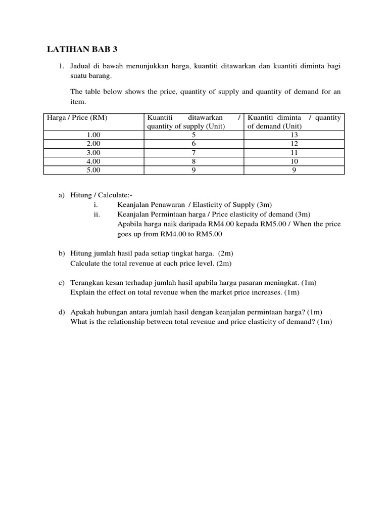 Latihan Bab 3 Eco Pdf Demand Price Elasticity Of Demand
