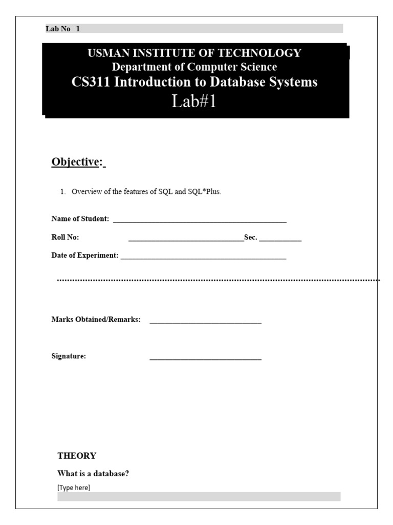 DBMS Lab 1 | Download Free PDF | Relational Database | Sql