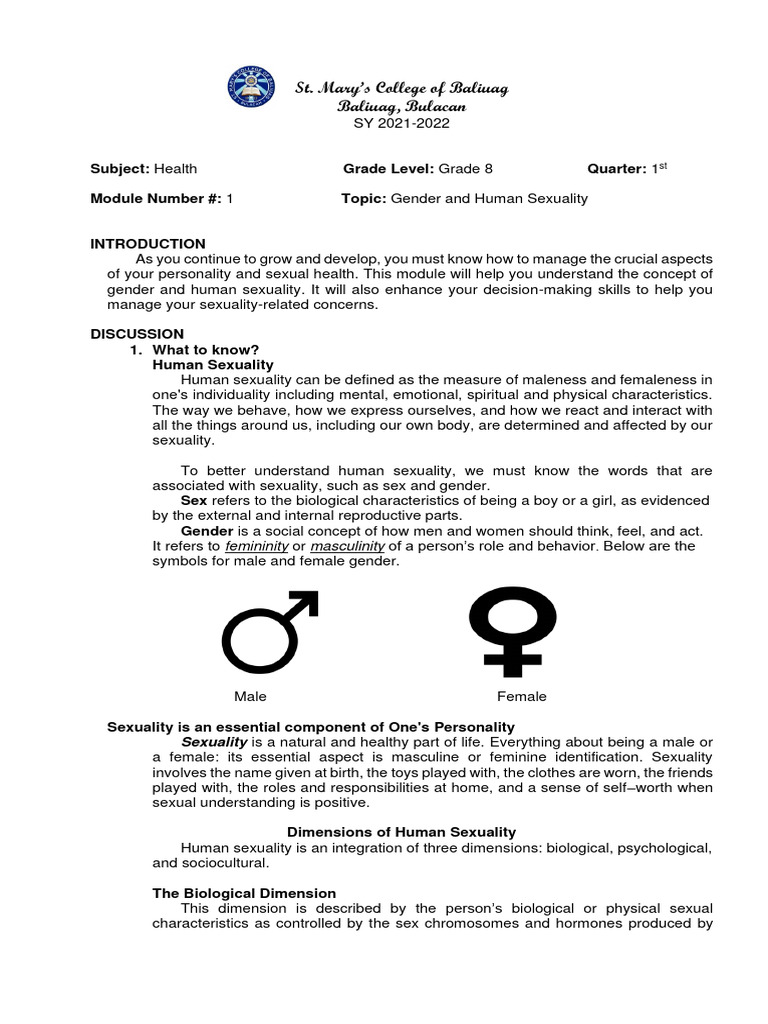 HEALTH 8 - Module 1 (SUMMARY) | PDF | Adolescence | Gender