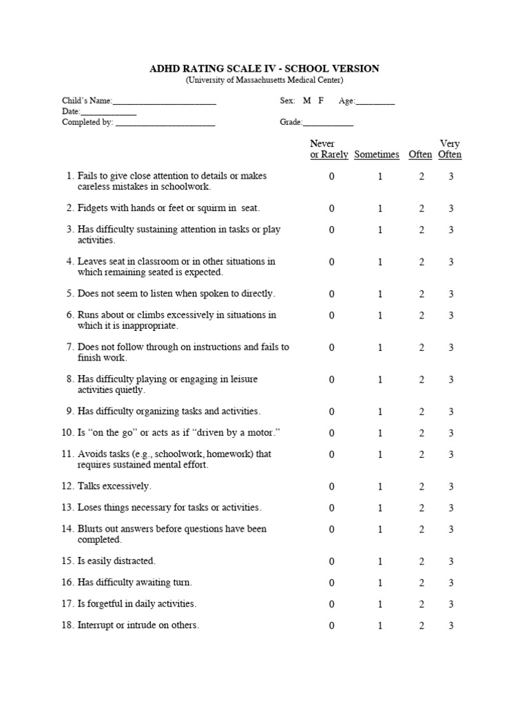 ADHD Rating Scale for Teachers | PDF | Human Development | Cognition