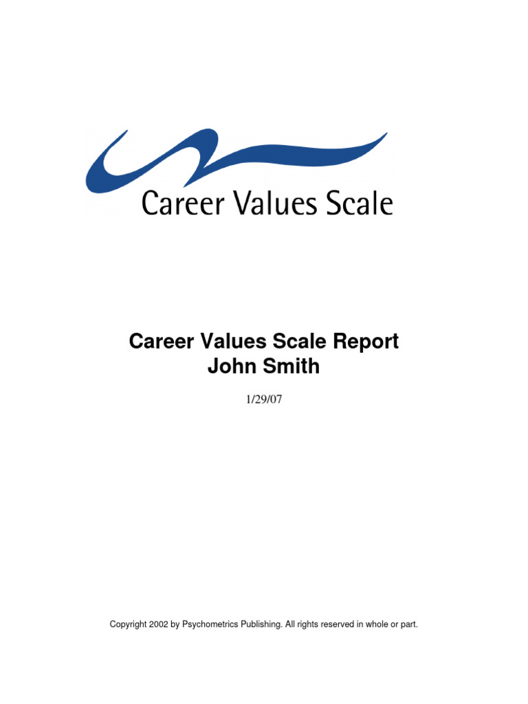 Sample Career Values Scale (CVS) Report | PDF | Motivational | Motivation