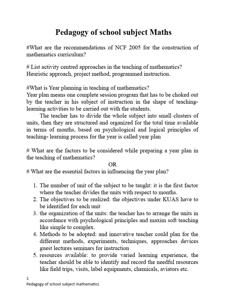 Pedagogy of School Subject Maths 1 | PDF | Learning | Teachers