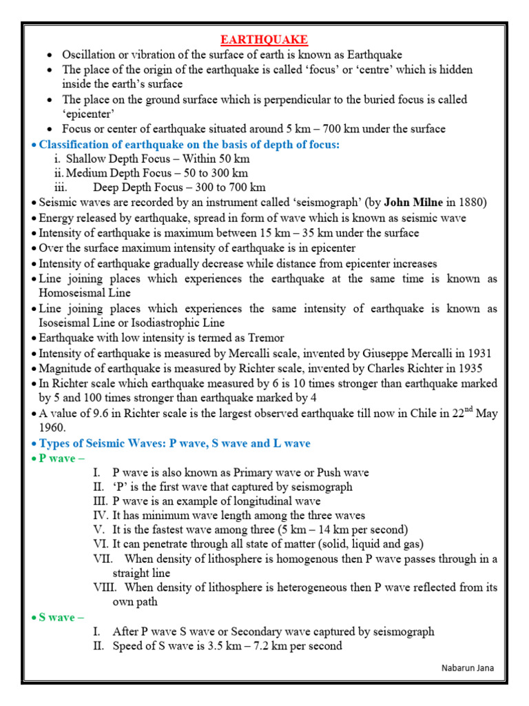 Geography Note Earthquake For U.P.S.C W.B.C.S General Combined Ugcnet ...