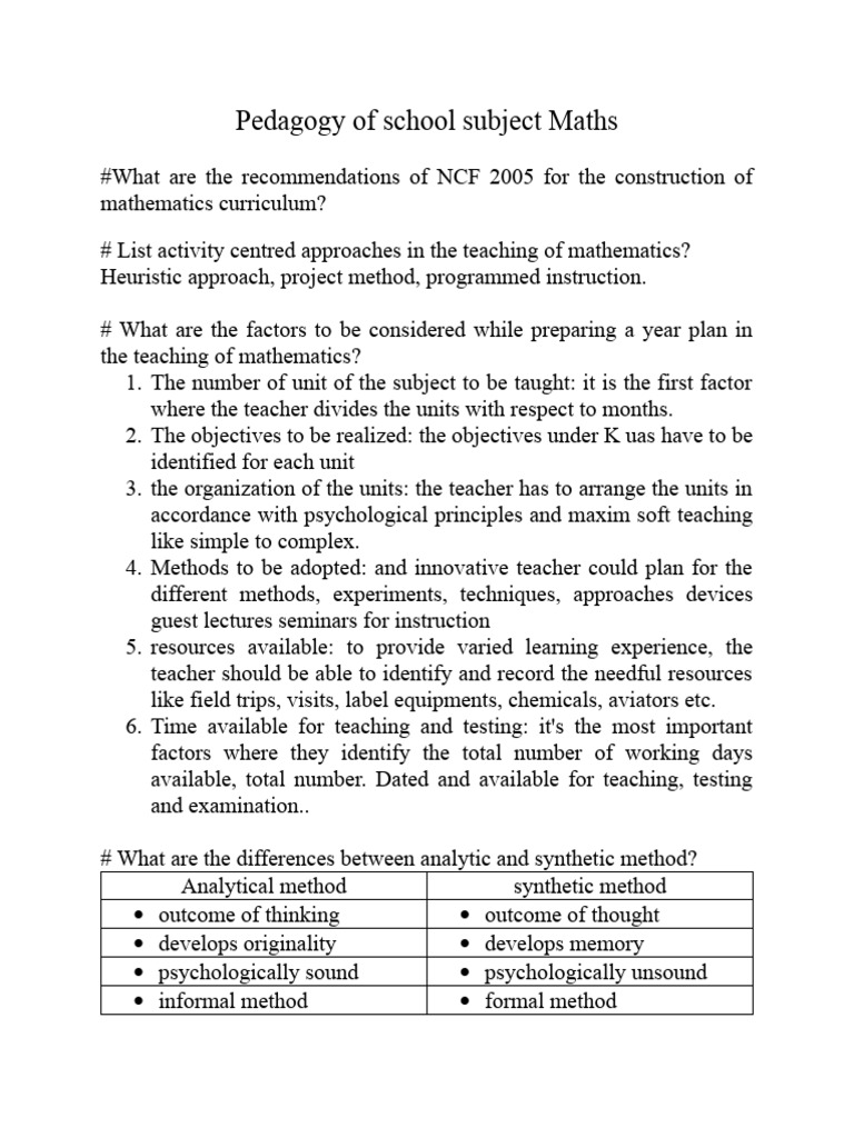 Pedagogy of School Subject Maths | PDF | Learning | Lesson Plan