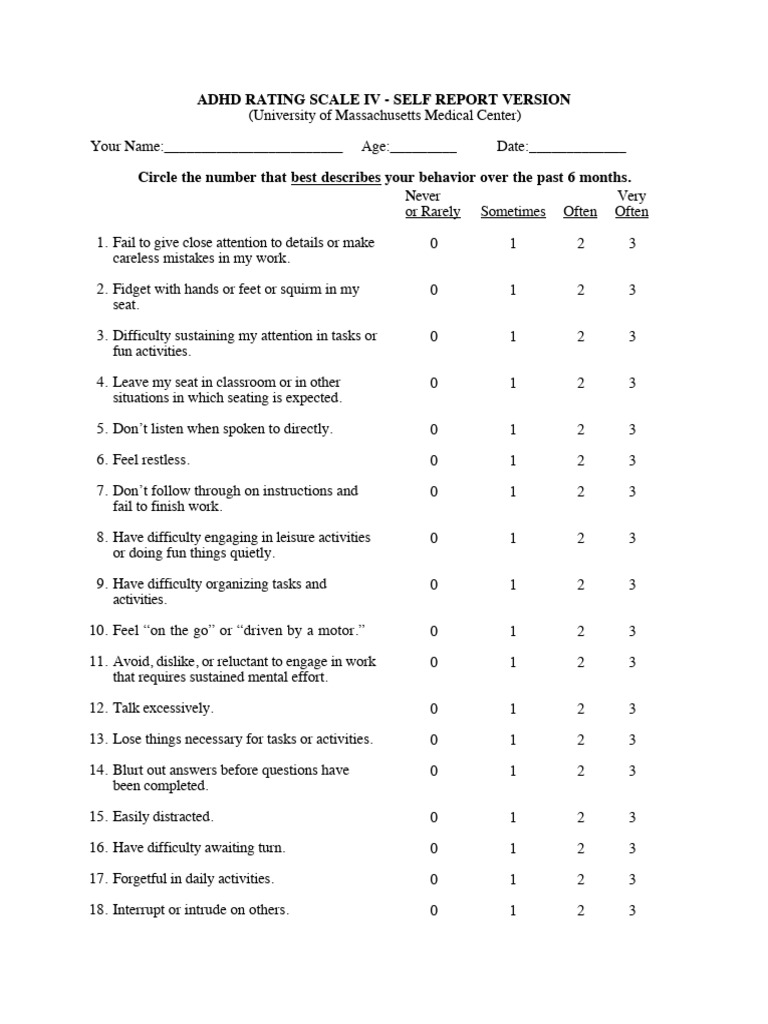 ADHD Self-Report Scale for Children | PDF