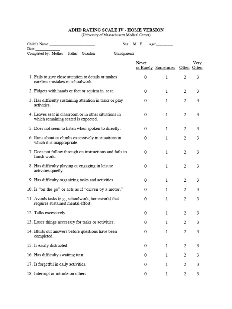 ADHD Rating Scale for Parents | PDF | Childhood | Human Life Stages