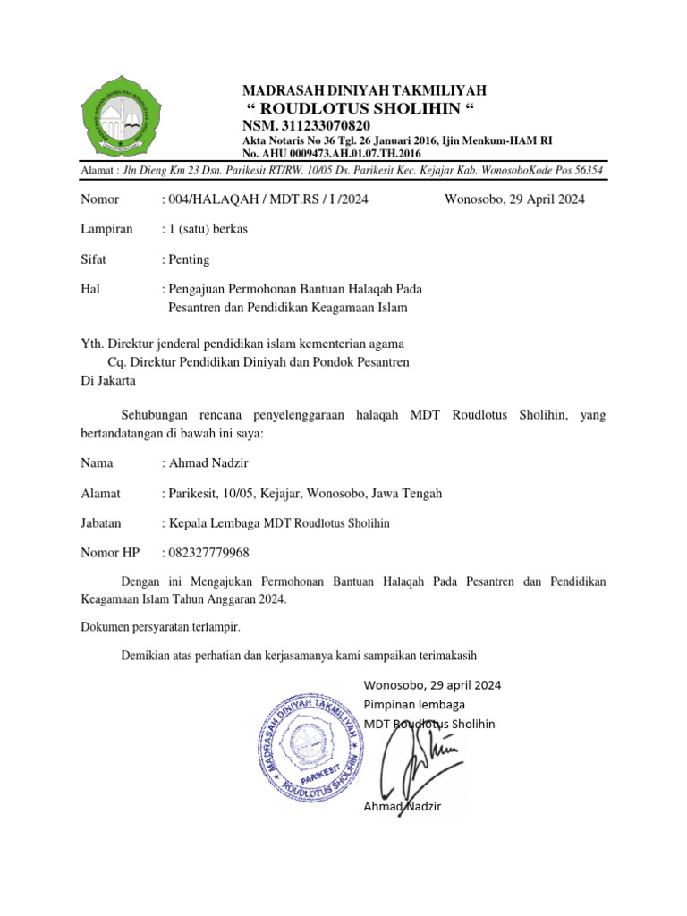 File Surat Permohonan Halaqah MDT 2024 | PDF